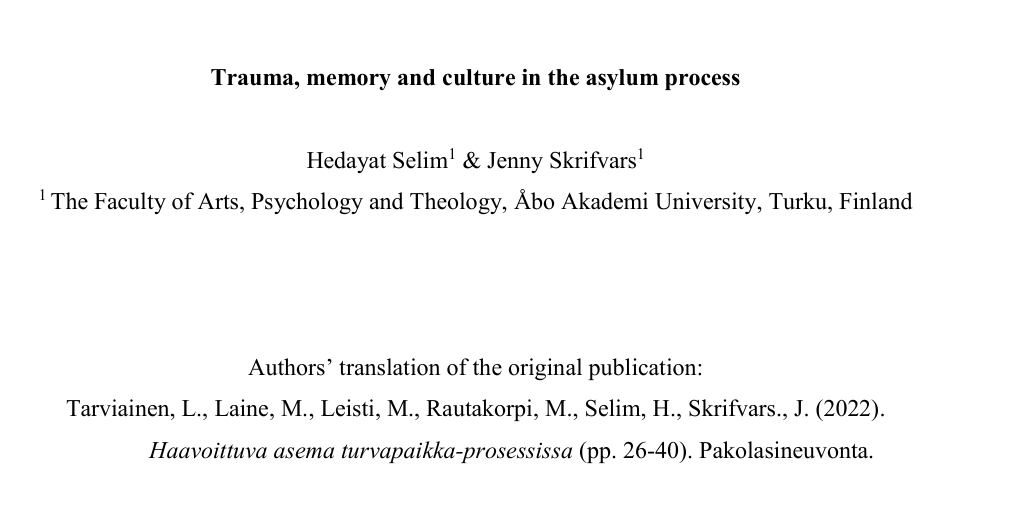Trauma, memory and culture in the asylum process - Psychology at the ...